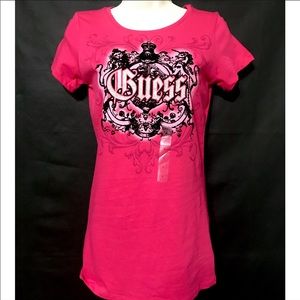 Guess | Tops | Nwt Guess Embellished Hot Pink Tee M L | Poshmark